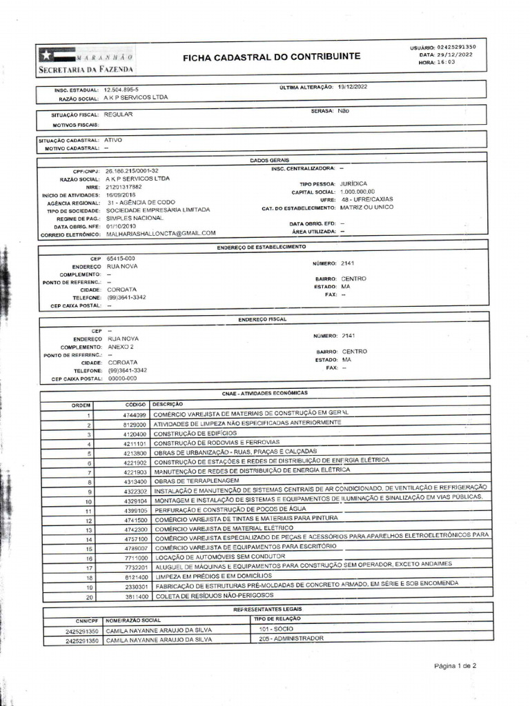 08 FICHA CADASTRAL DO CONTRIBUINTE | PDF