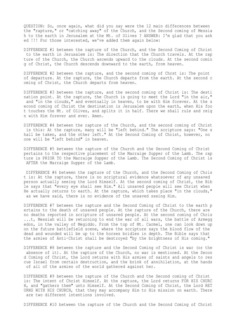12 Differences Between Rapture, and Second Coming of Messiah | PDF ...