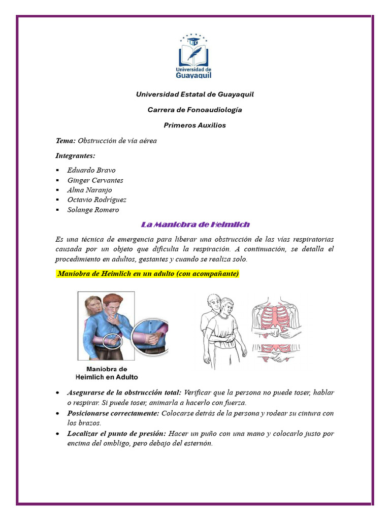 Maniobra de Heimlich: Guía Rápida | PDF | Servicios médicos de ...