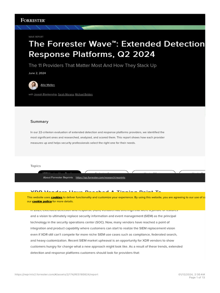Forrester Wave: XDR Platforms Q2 2024 | PDF | Cloud Computing | Computing