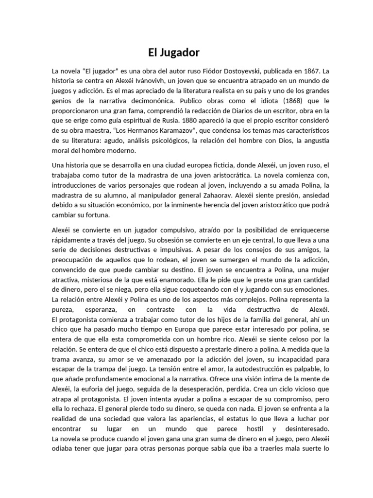 Adicción y Destrucción en "El Jugador" | PDF