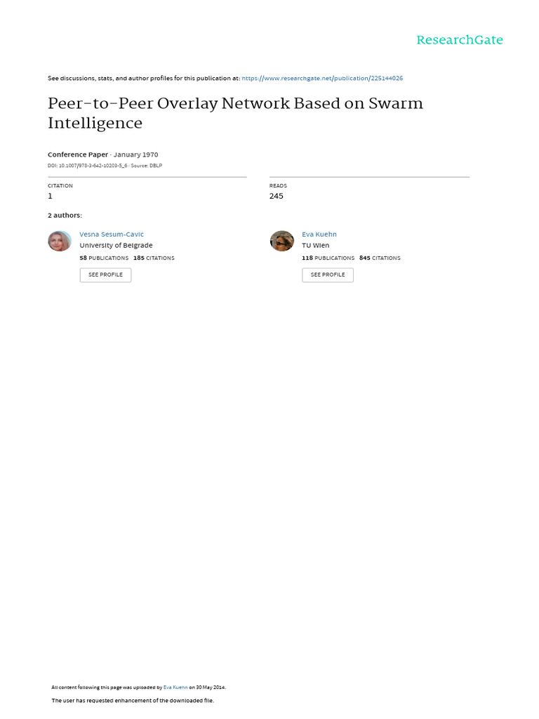 Peer-to-Peer_Overlay_Network_Based_on_Swarm_Intell | PDF | Peer To Peer | Information Science