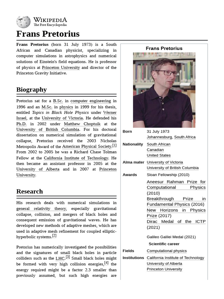 Frans_Pretorius | PDF | Physics | Physical Sciences
