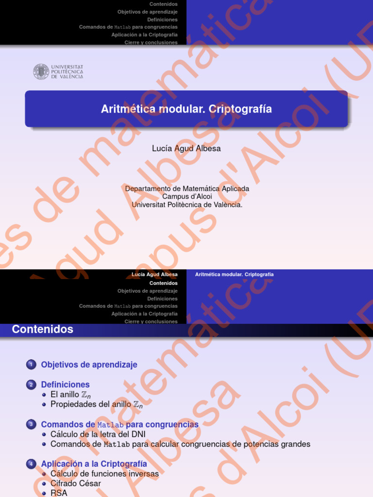 Presentacion Aritmetica Modular-5 | PDF | Cifrado | Álgebra