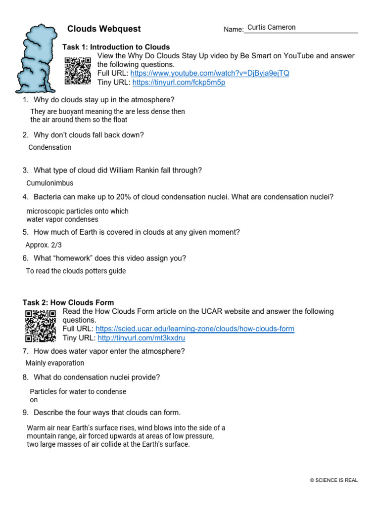 Clouds Webquest - Student Version | PDF | Cloud | Atmosphere Of Earth