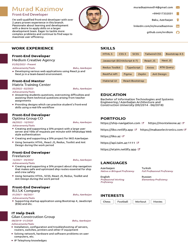 Murad Kazimov's Resume | PDF | Java Script | Software Engineering