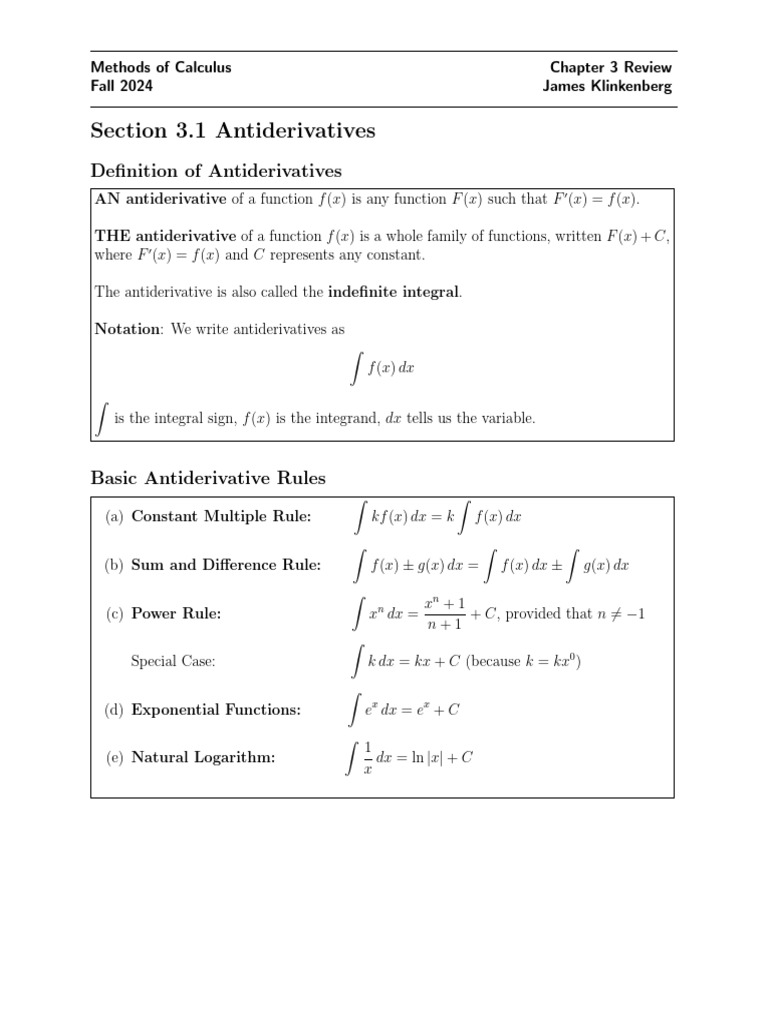 Antiderivatives and Integration Methods | PDF | Integral | Area
