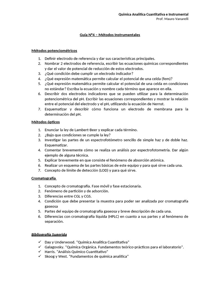 Guía N°4 - Métodos Instrumentales | PDF | Cromatografía | Química analítica