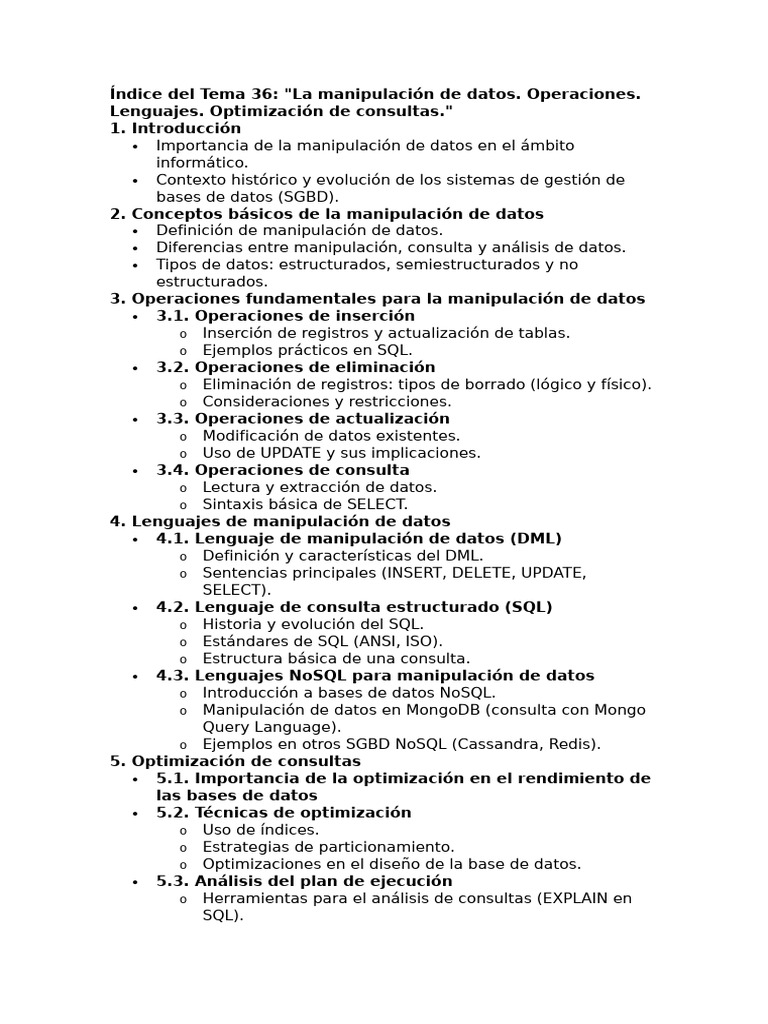 Índice Del Tema 36 | PDF | SQL | Bases de datos