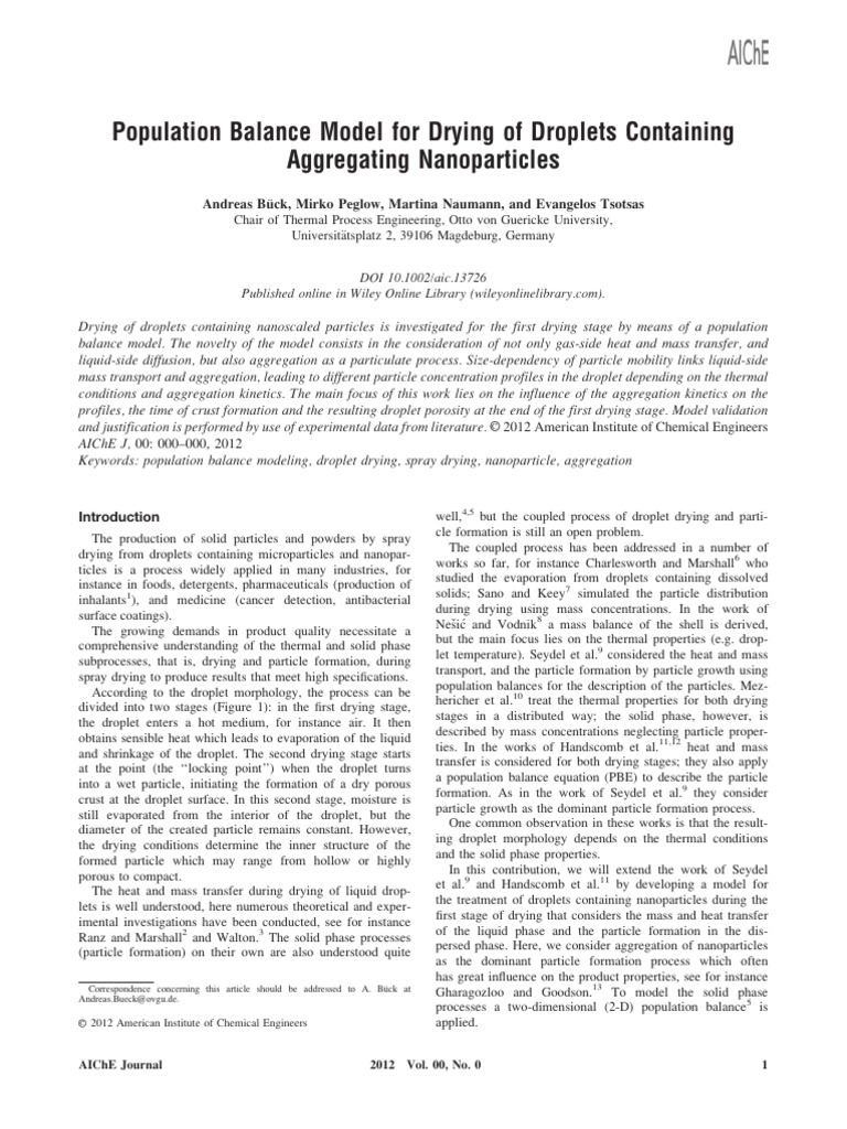 Population Balance Model for Drying of Droplets Containing | PDF ...