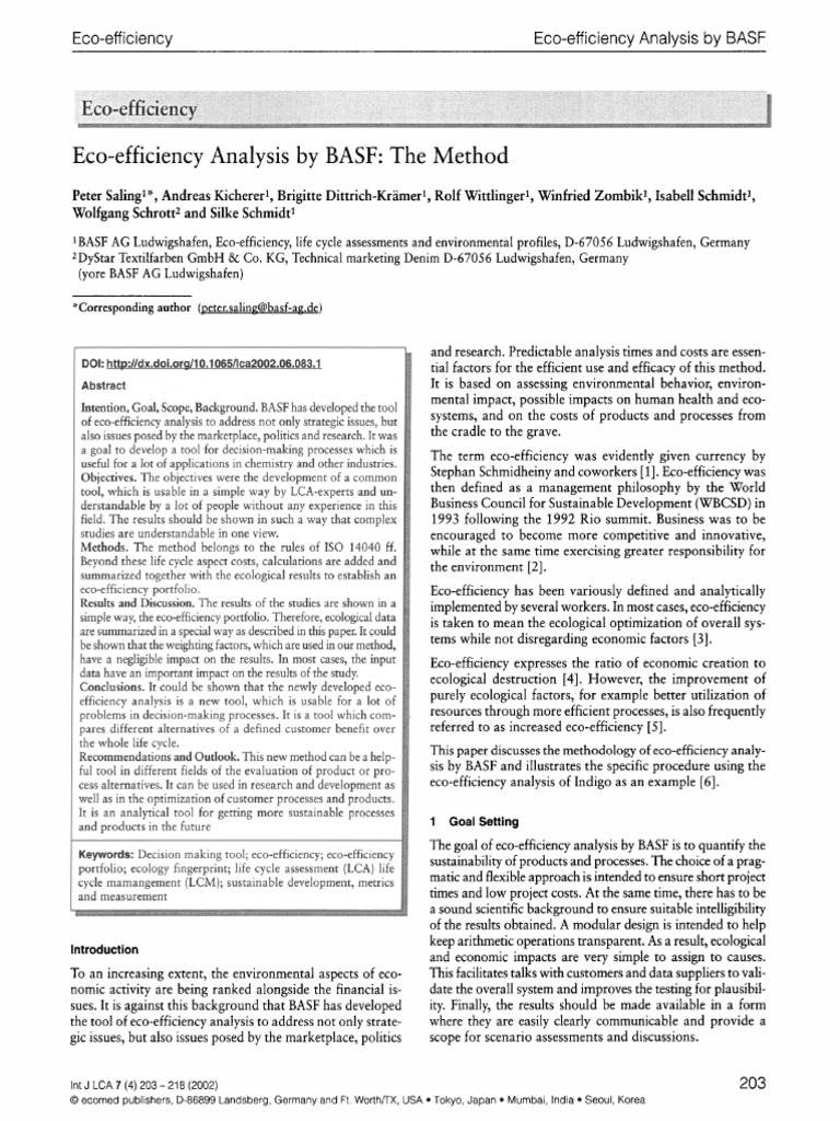 Eco-Efficiency Analysis by BASF. The Method | PDF | Life Cycle Assessment | Risk