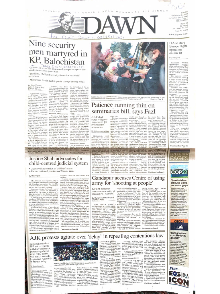 08 December Dawn Newspaper 2024 by 03229117651 | PDF