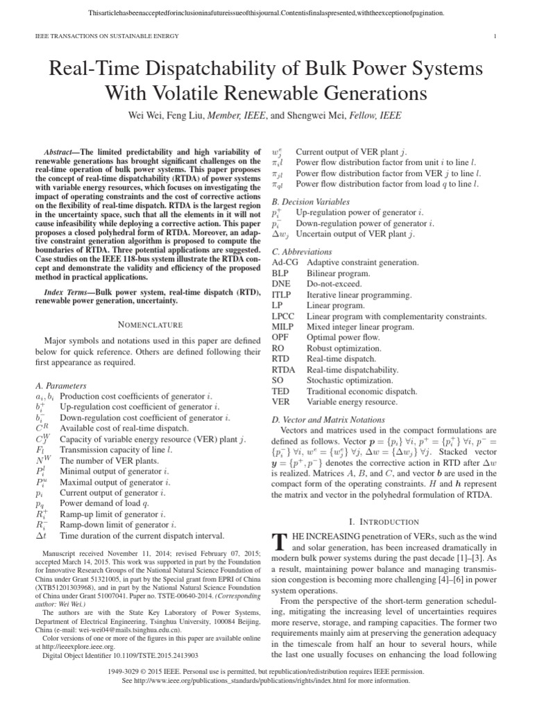 Real-Time Dispatchability of Bulk Power Systems With Volatile Renewable ...