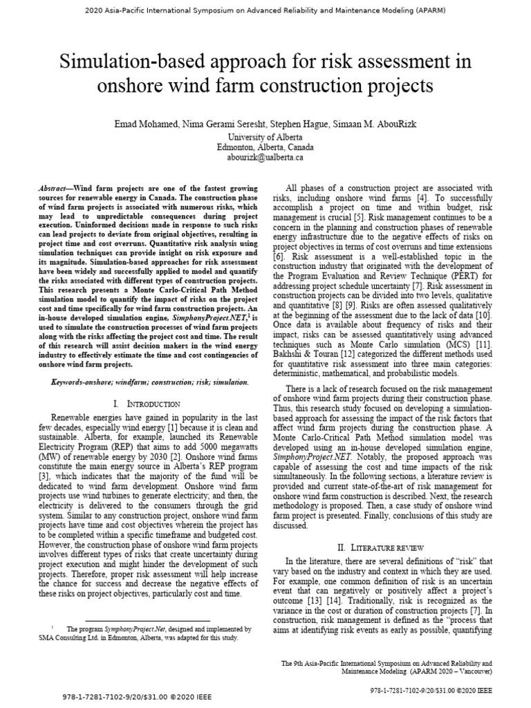 Simulation-Based Approach For Risj Assessment in Onshore Wind Farm Construction Projects | PDF ...