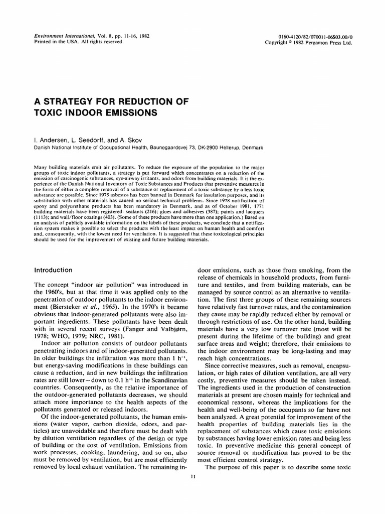 A Strategy For Reduction of Toxic Indoor Emissions | PDF | Air ...