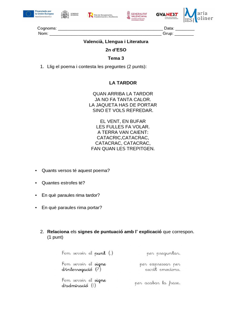 Examen t3 Poesia | PDF