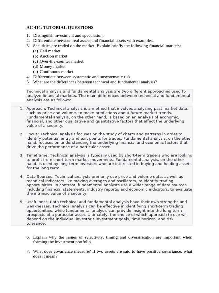 Gzu Investment Tutorial Questions Bai Library | PDF | Asset Allocation ...