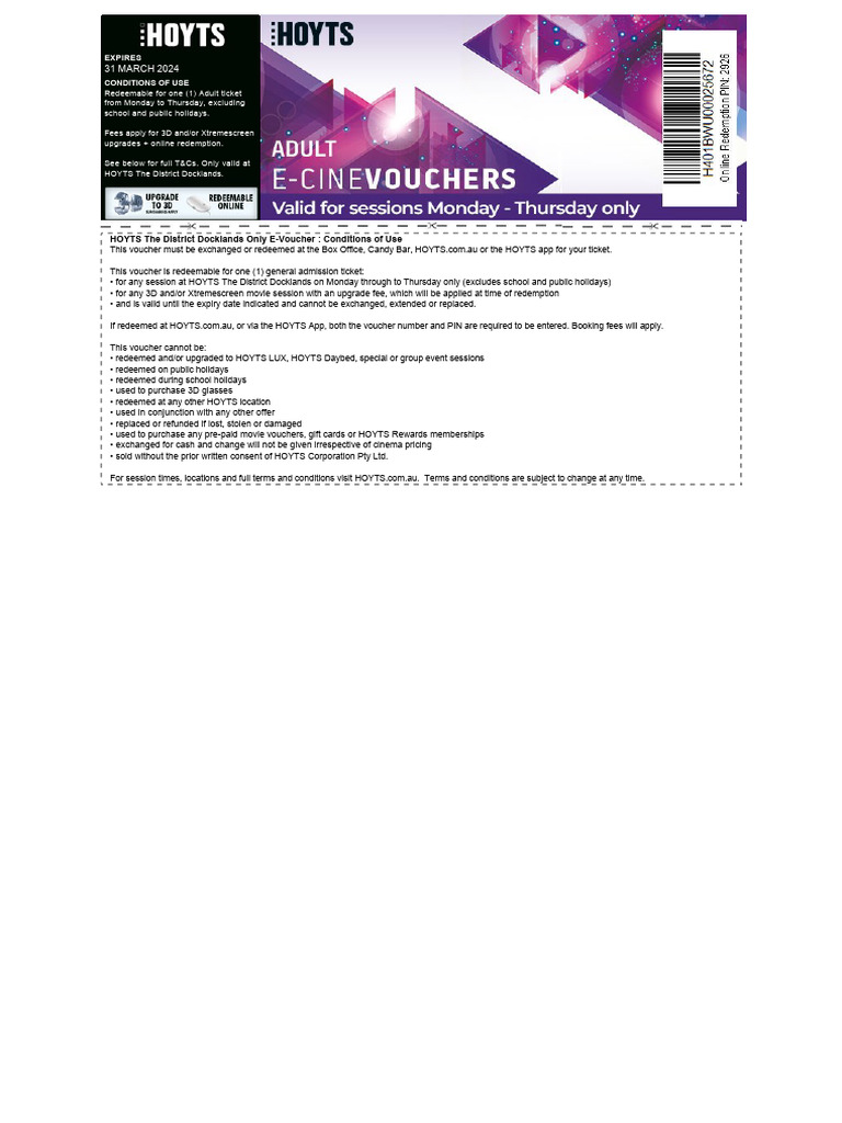 Hoyts-Vouchers | PDF