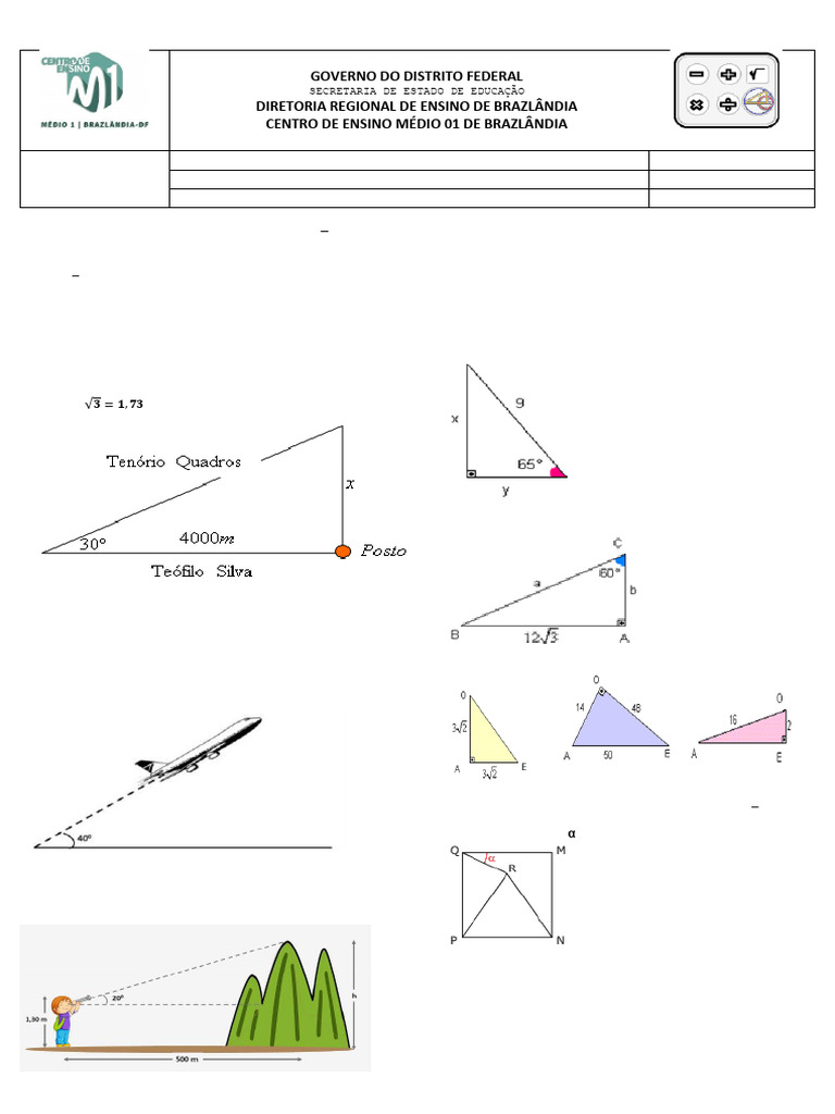 Exercícios Trigonometria No Triângulo Retângulo e Outros | PDF ...