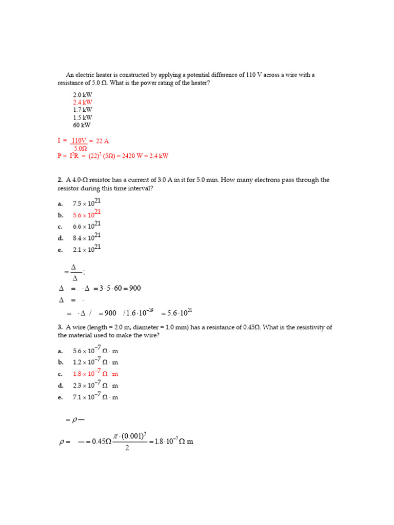 Electricity Exam Questions and Solutions | PDF | Resistor | Electrical ...