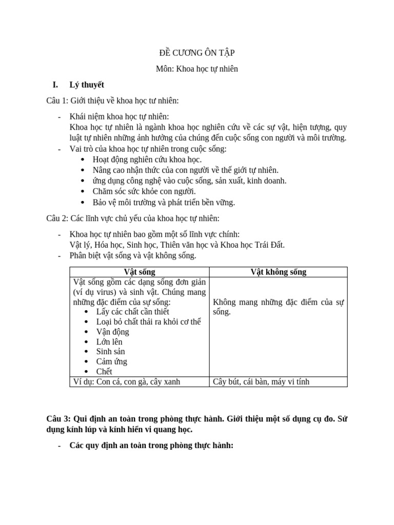 ĐỀ CƯƠNG ÔN TẬP KHTN 6 CD | PDF