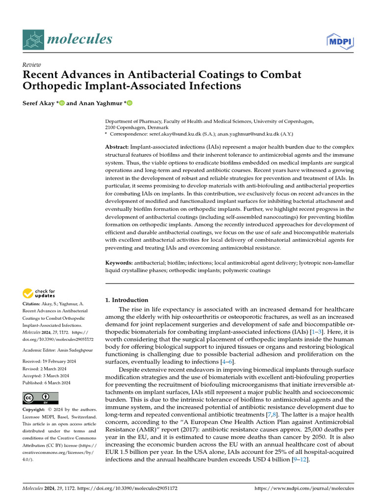 Recent Advances in Antibacterial Coatings To Combat Orthopedic Implant ...