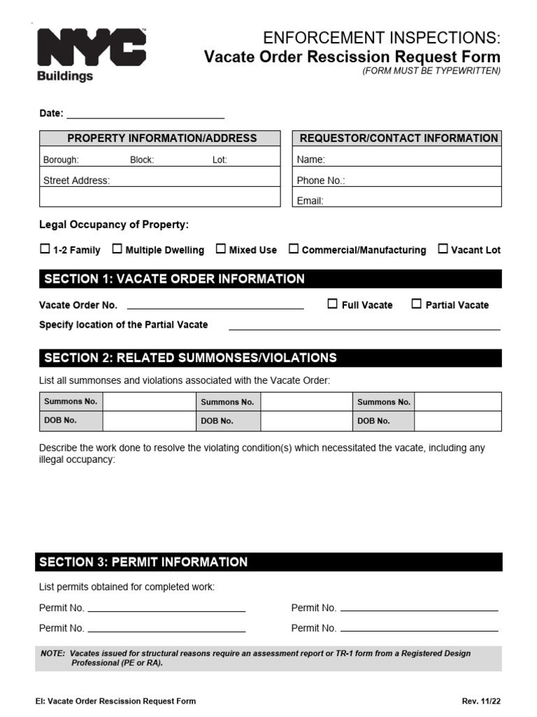 Vacate Order Rescission Request Form | PDF