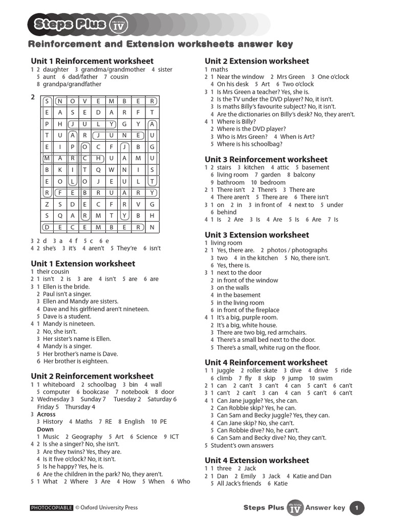 Steps Plus IV Reinforcement and Extension Answer Keys | PDF
