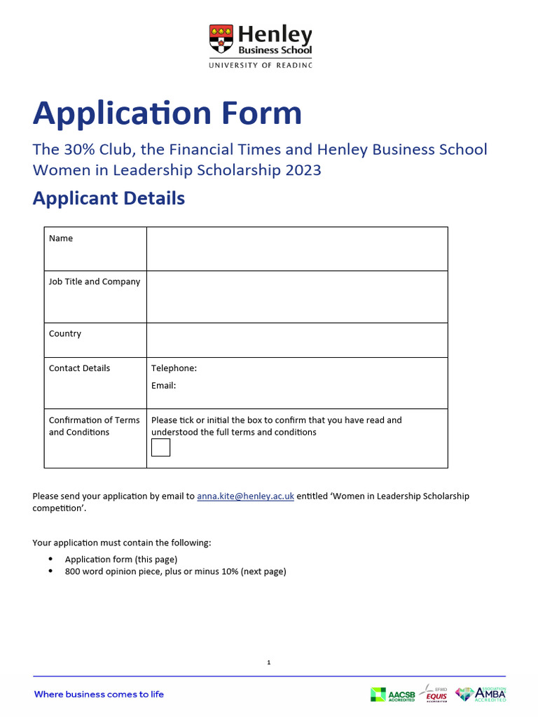 Women in Leadership Application Form 2023 | PDF