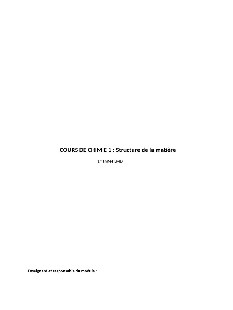 Cours de Chimie : Structure de la Matière | PDF | Liaison chimique | Atomes