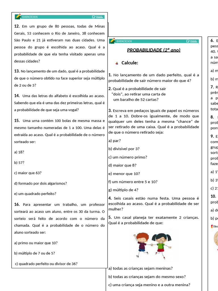 ATIVIDADE - Probabilidade 2º ANO | PDF | Probabilidade