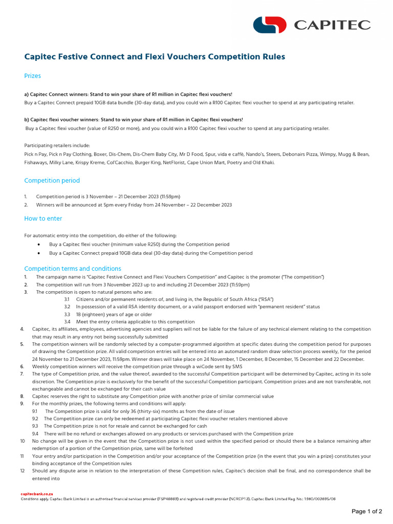 capitec-festive-connect-and-flexi-vouchers-competition-rules | PDF | Common Law | Private Law