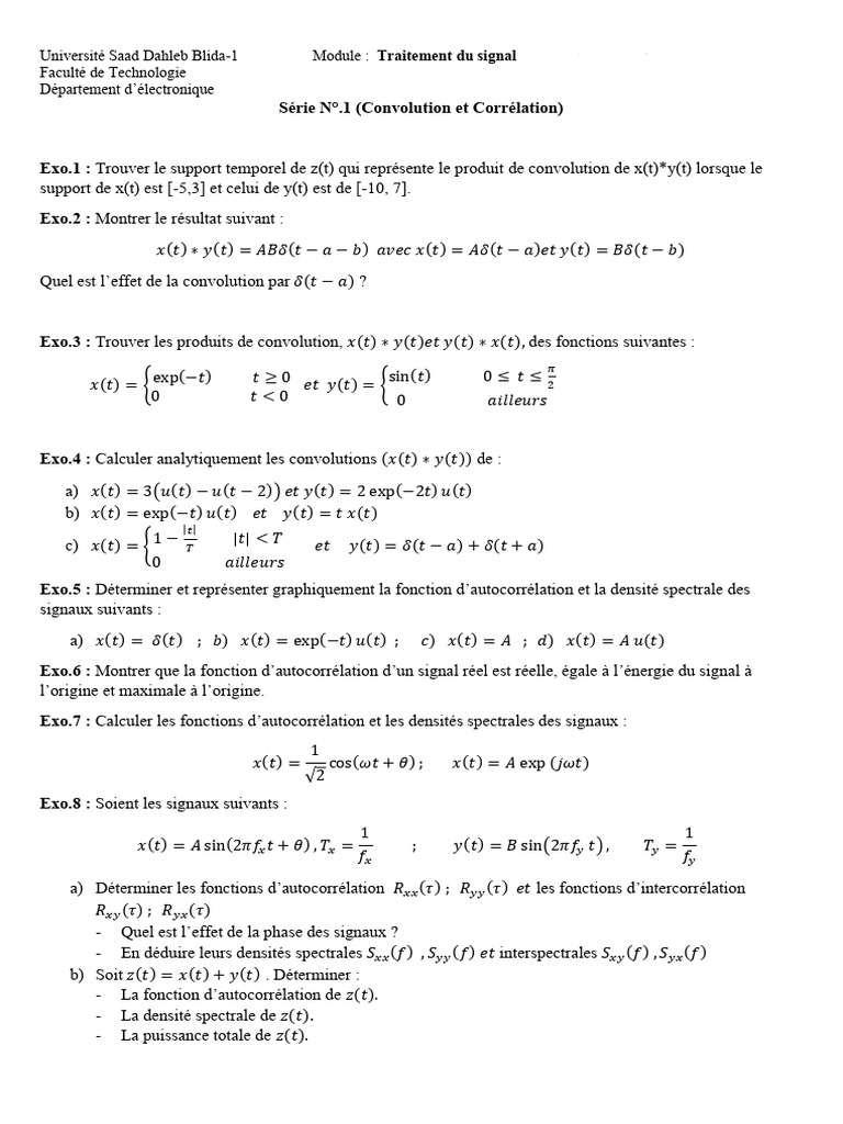 Exercices de Convolution et Corrélation | PDF | Ingénierie des ...