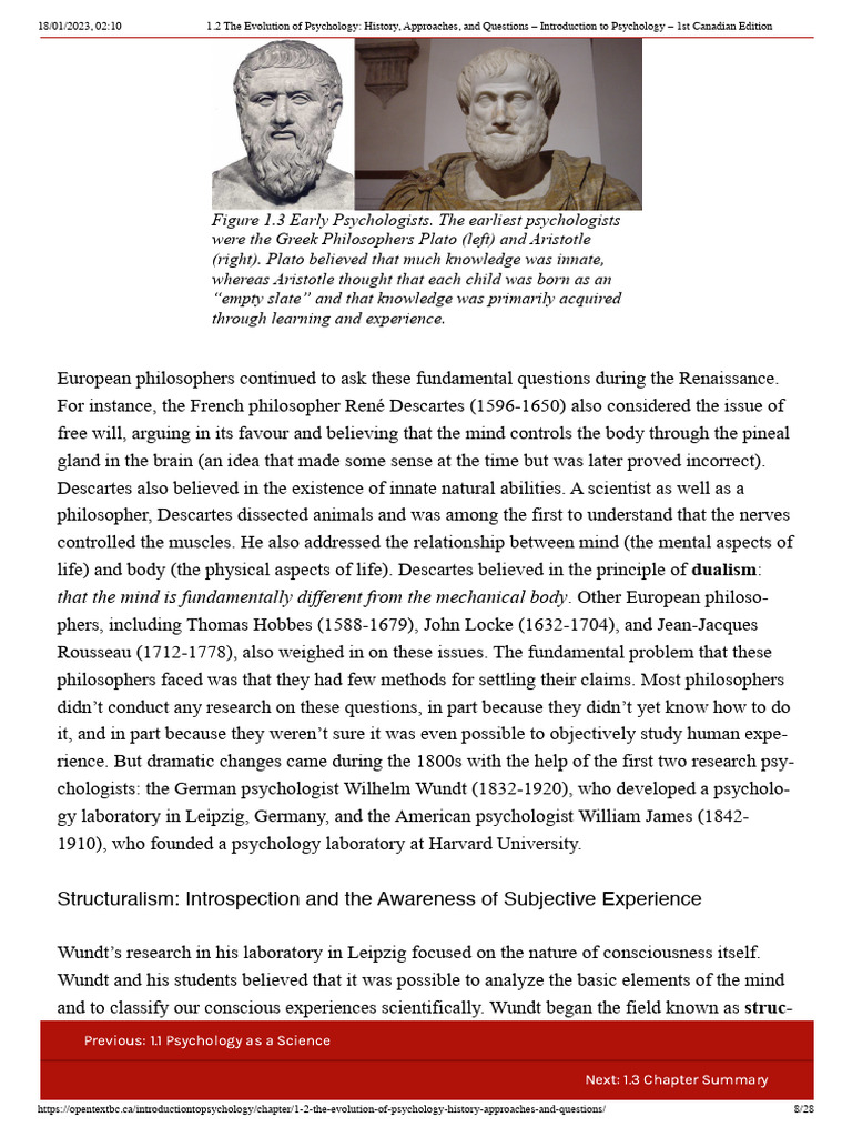 1.2 The Evolution of Psychology - History, Approaches, and Questions ...