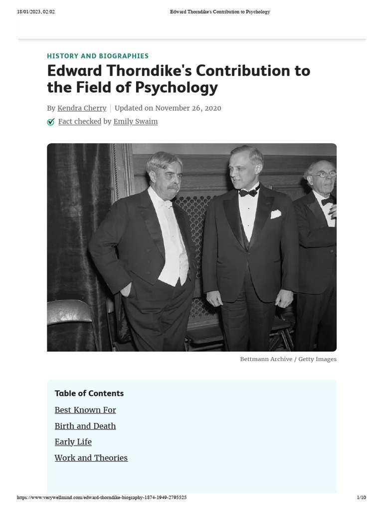 Edward Thorndike's Contribution To Psychology | PDF | Psychology ...
