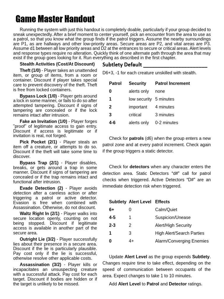 Shadowflyght Game Master Handout | PDF