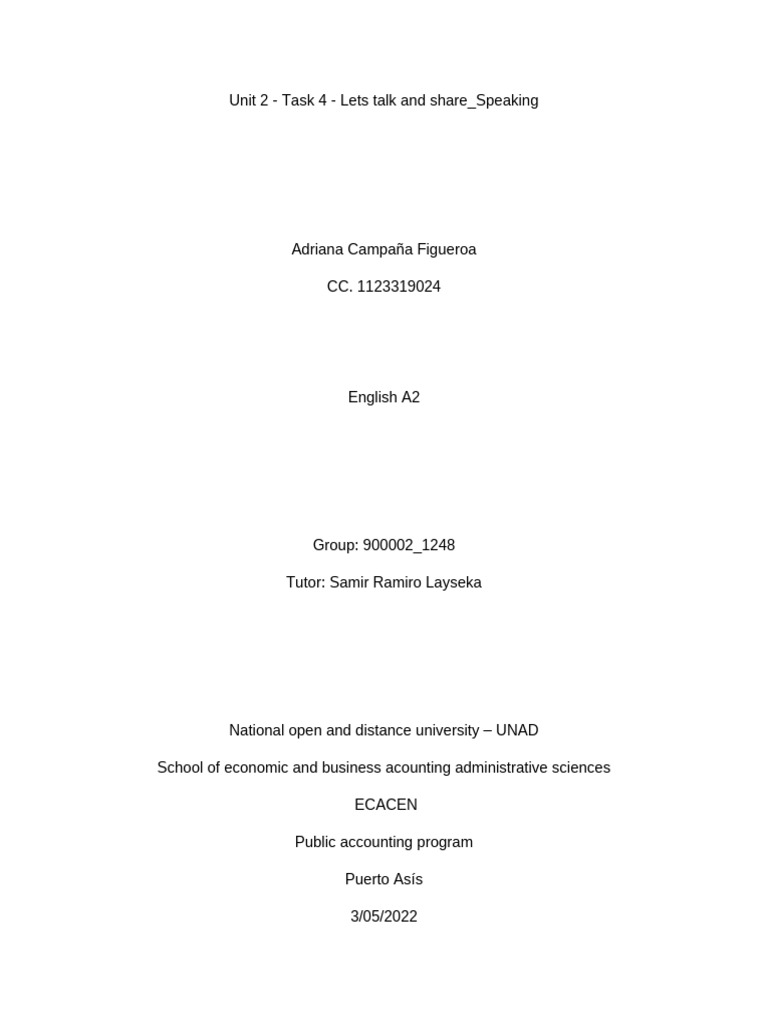 Unit 2 - Task 4 Adriana Campaña | PDF