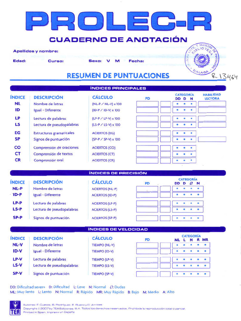 PROLEC - Hoja de Respuestas | PDF