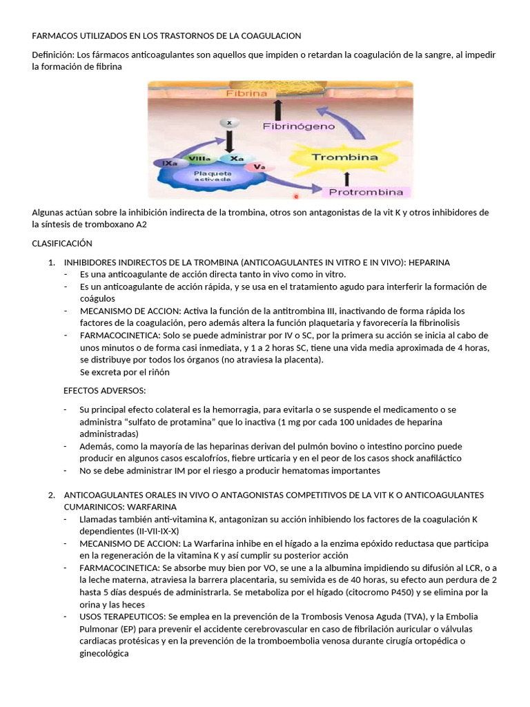Farmacos Utilizados en Los Trastornos de La Coagulacion | PDF | Coagulación | Trombosis