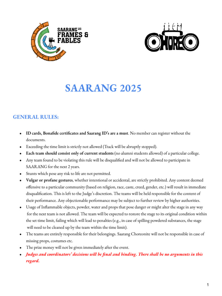 Saarang 2025 Rulebook | PDF