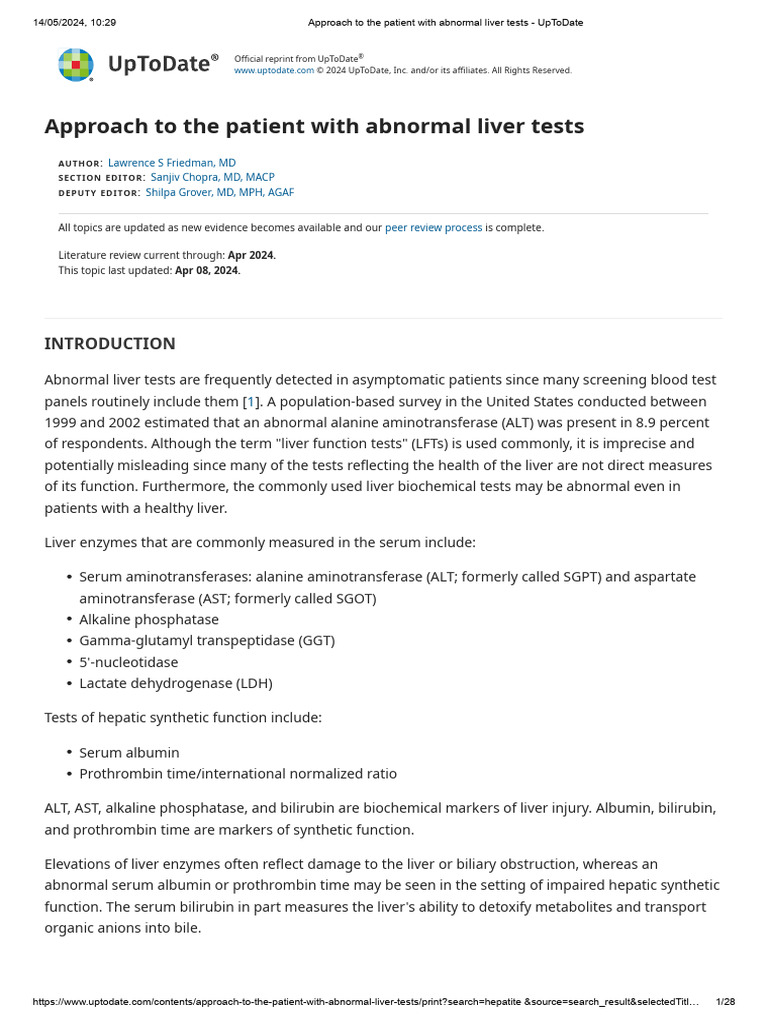 Approach To The Patient With Abnormal Liver Tests - UpToDate | PDF ...