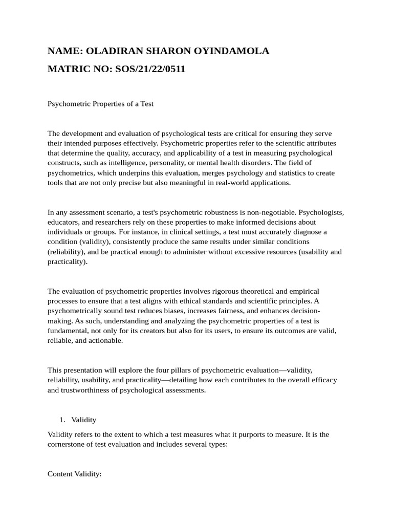 Psychometric Properties of A Test | PDF | Validity (Statistics ...