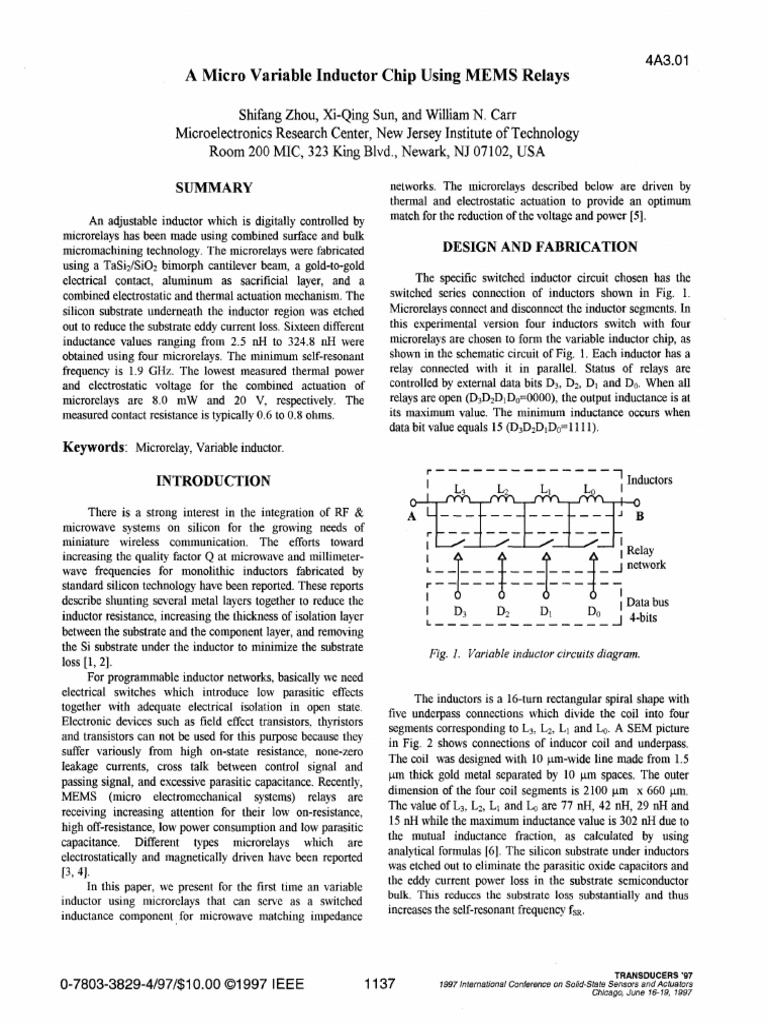 Micro Variable Inductor Chip Using Mems Relays | PDF | Inductor ...