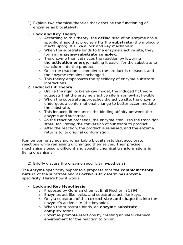 Assignment-Theory (Set 1) | PDF | Enzyme | Active Site