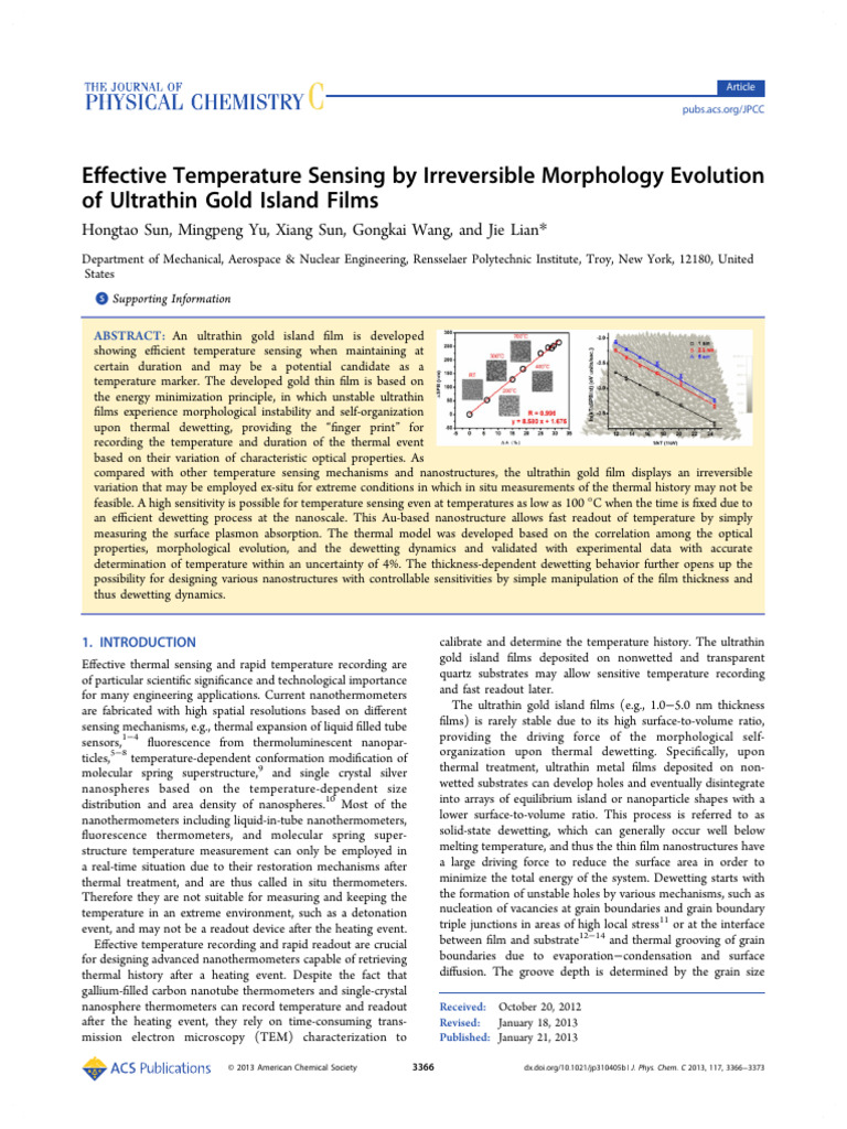 Ultrathin Gold Films for Temperature Sensing | PDF | Atomic Force ...