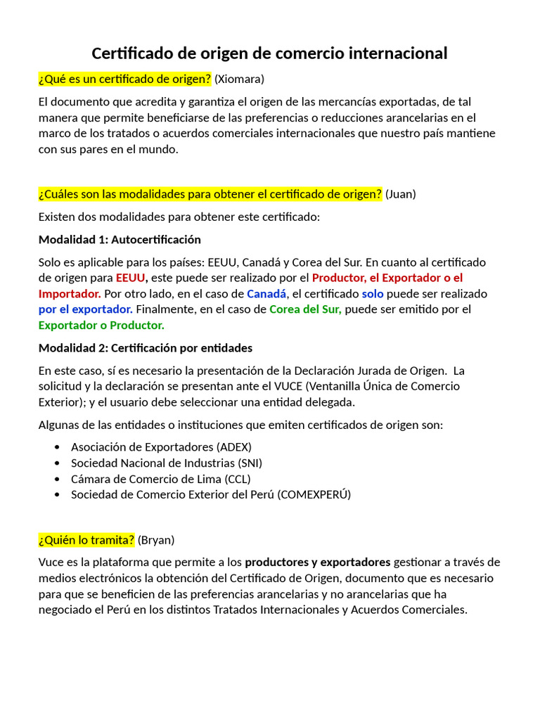 Certificado de Origen Word | PDF