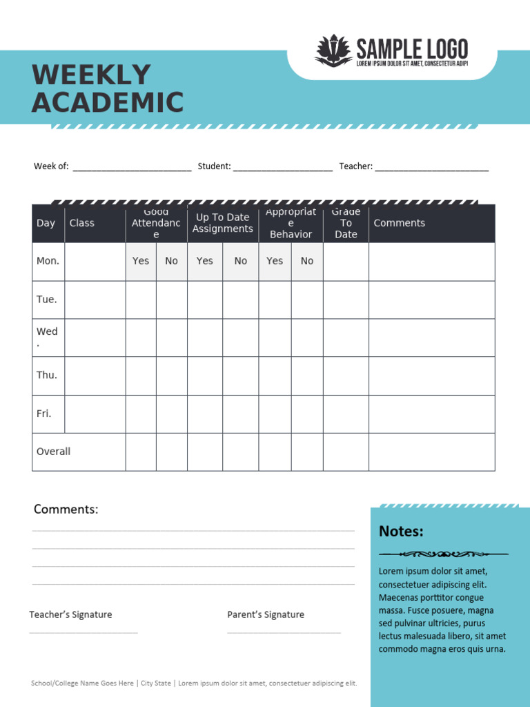 weekly-progress-report-card-template | PDF
