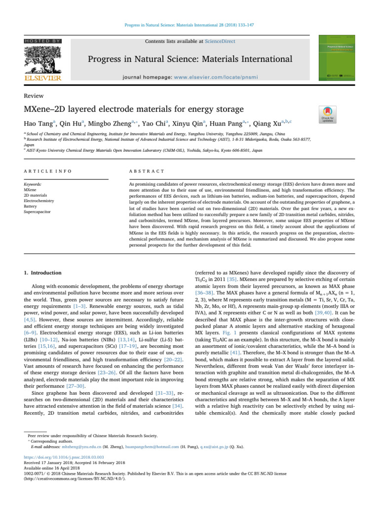 MXene Materials in Energy Storage | PDF | Electrochemistry | Applied ...