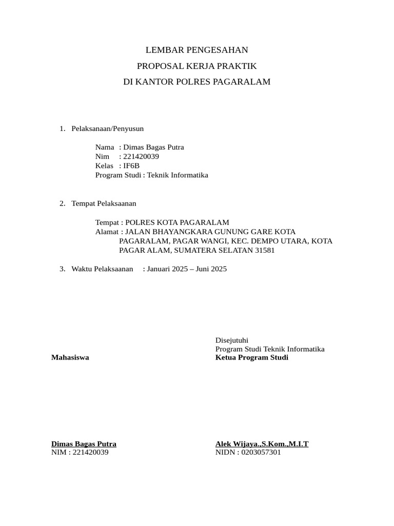 Lembar Pengesahan Magang | PDF