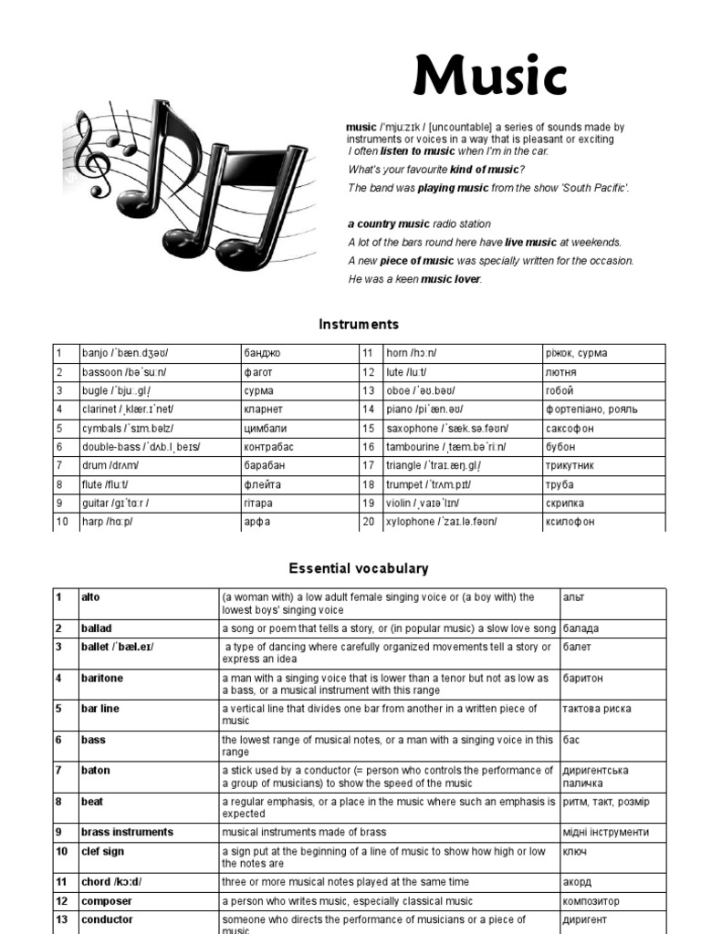 Music Worksheet | PDF | Singing | Musical Instruments
